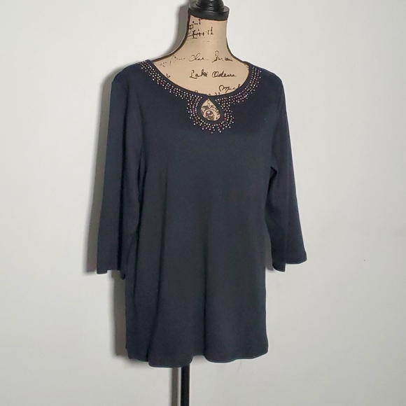Quacker Factory | Tops | Quacker Factory Black Gem Top Large | Poshmark